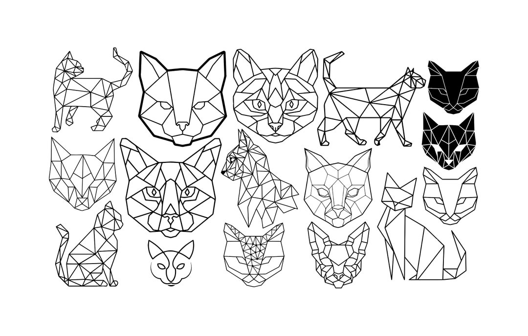 16 Polygonal Cat, SVG, EPS, Adobe Illustrator Editable Files, Cat ...