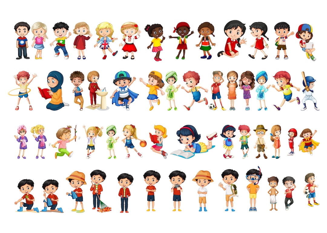 Cartoons Kids Illustration, SVG Editable File of 54 Cartoons, Cartoon ...