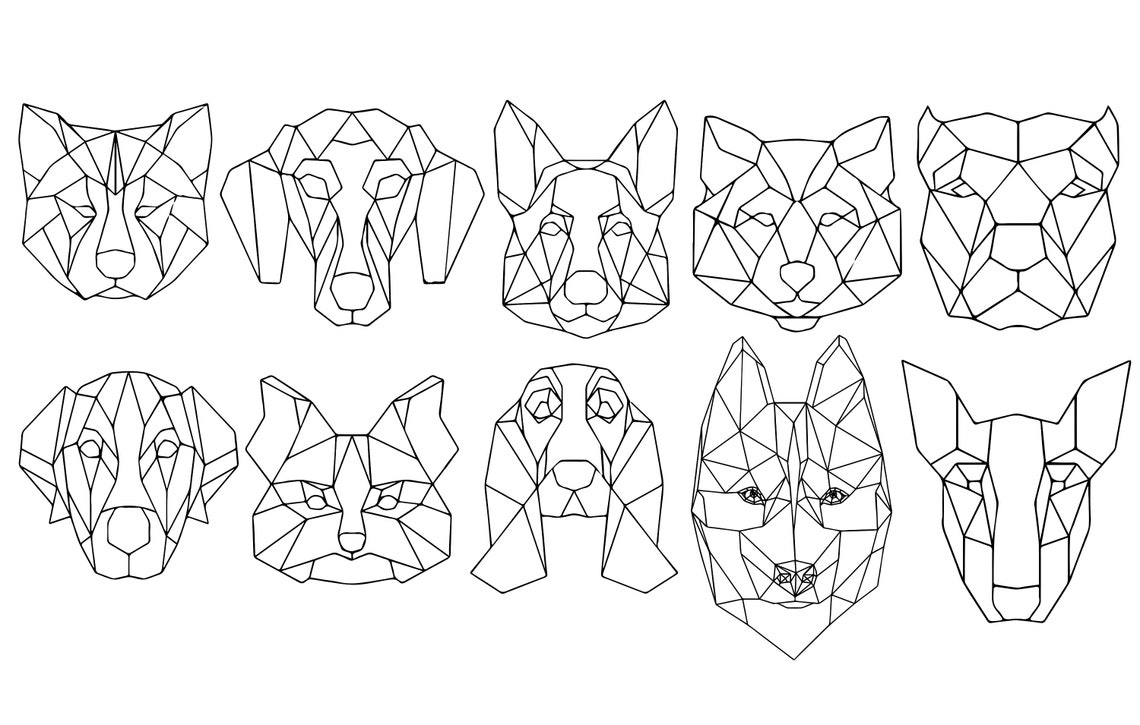 Dogs Portrait, 10 SVG Geometric Dogs, Dogs Bundle, Dog Collection ...