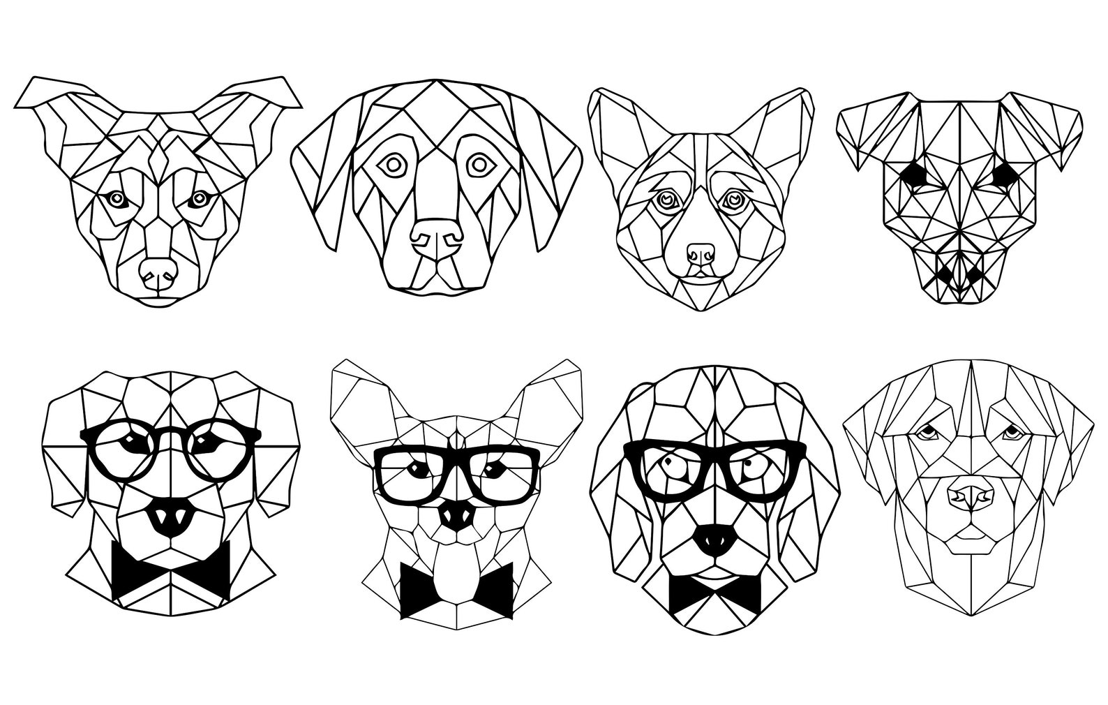 8 Polygon Dogs SVG, Vector Files, Dogs Head Portrait, Dogs Design, Dogs ...