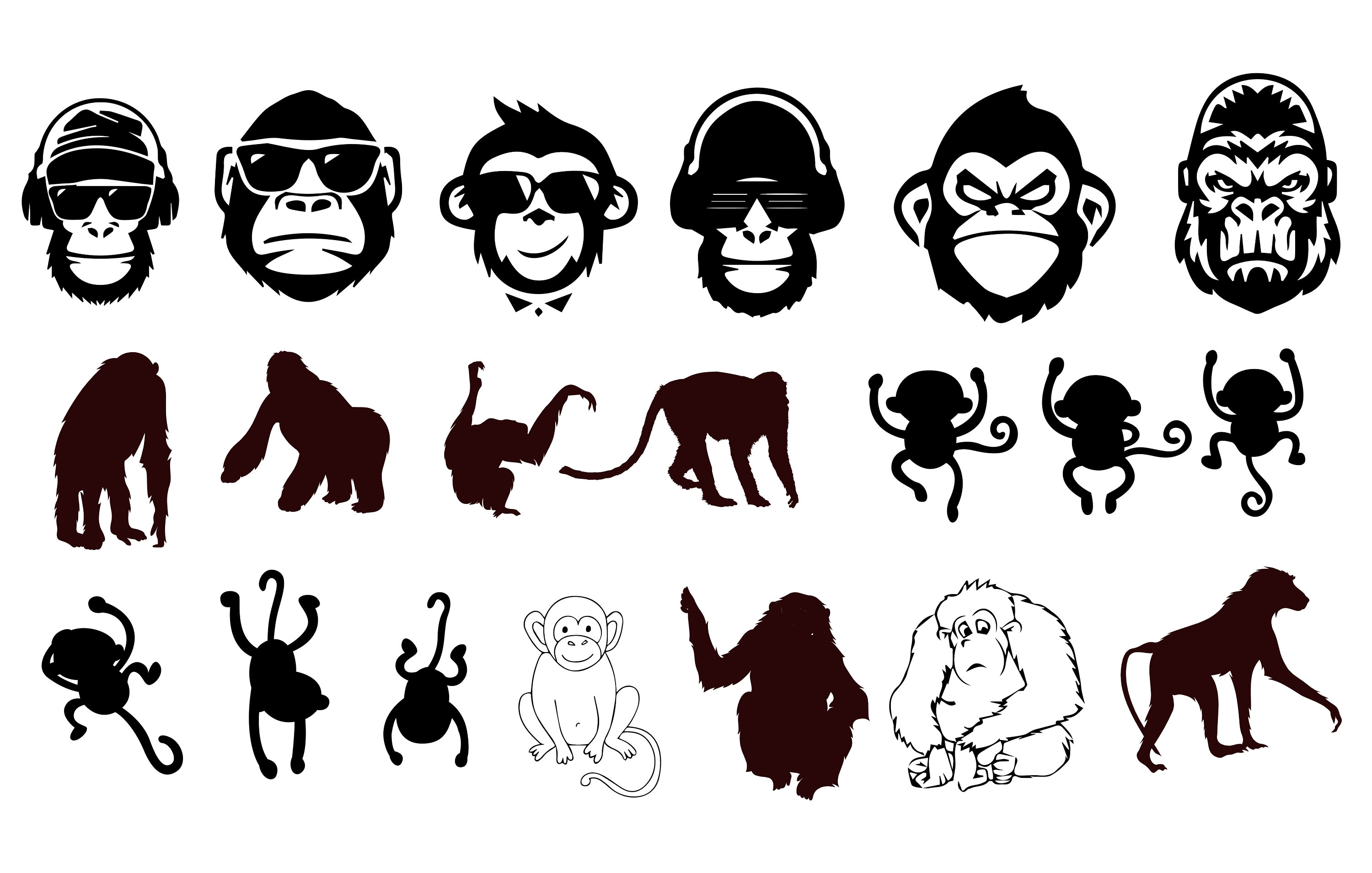 Affe Clipart, 20 Affe SVG, Gorilla Portrait, Affe Sammlung, Gorilla Bundle, Affe Portrait, Affe ...