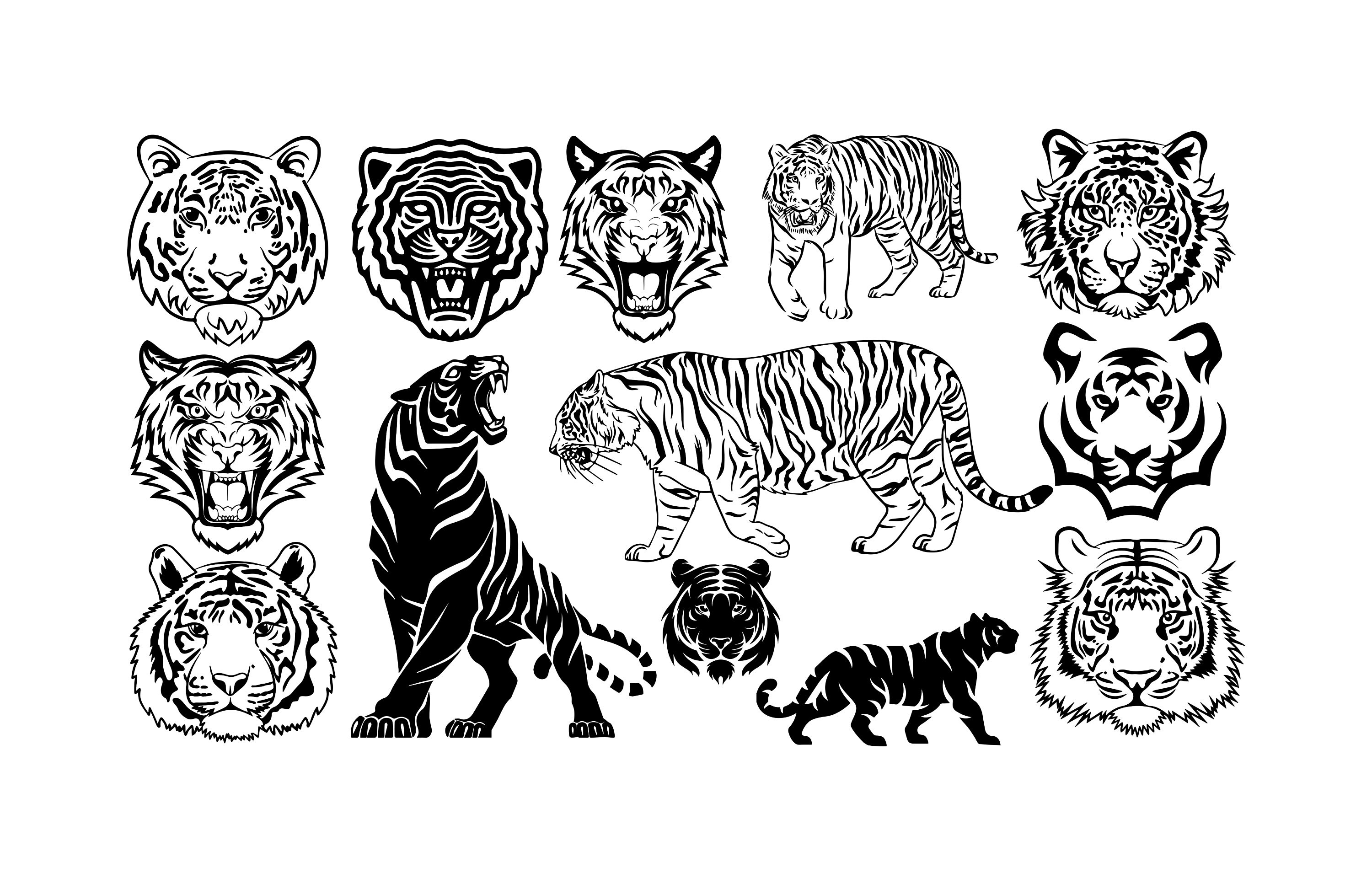 13 Tiger Designs, SVG, EPS, Adobe Illustrator Editable Files, Tiger ...