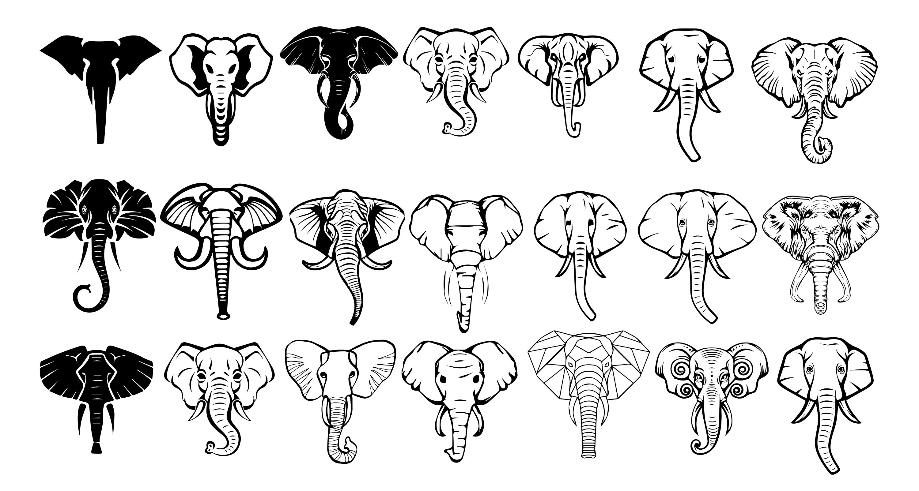 Elephants SVG Clipart, 21 Elephants SVG, Elephants Bundle, Elephant ...