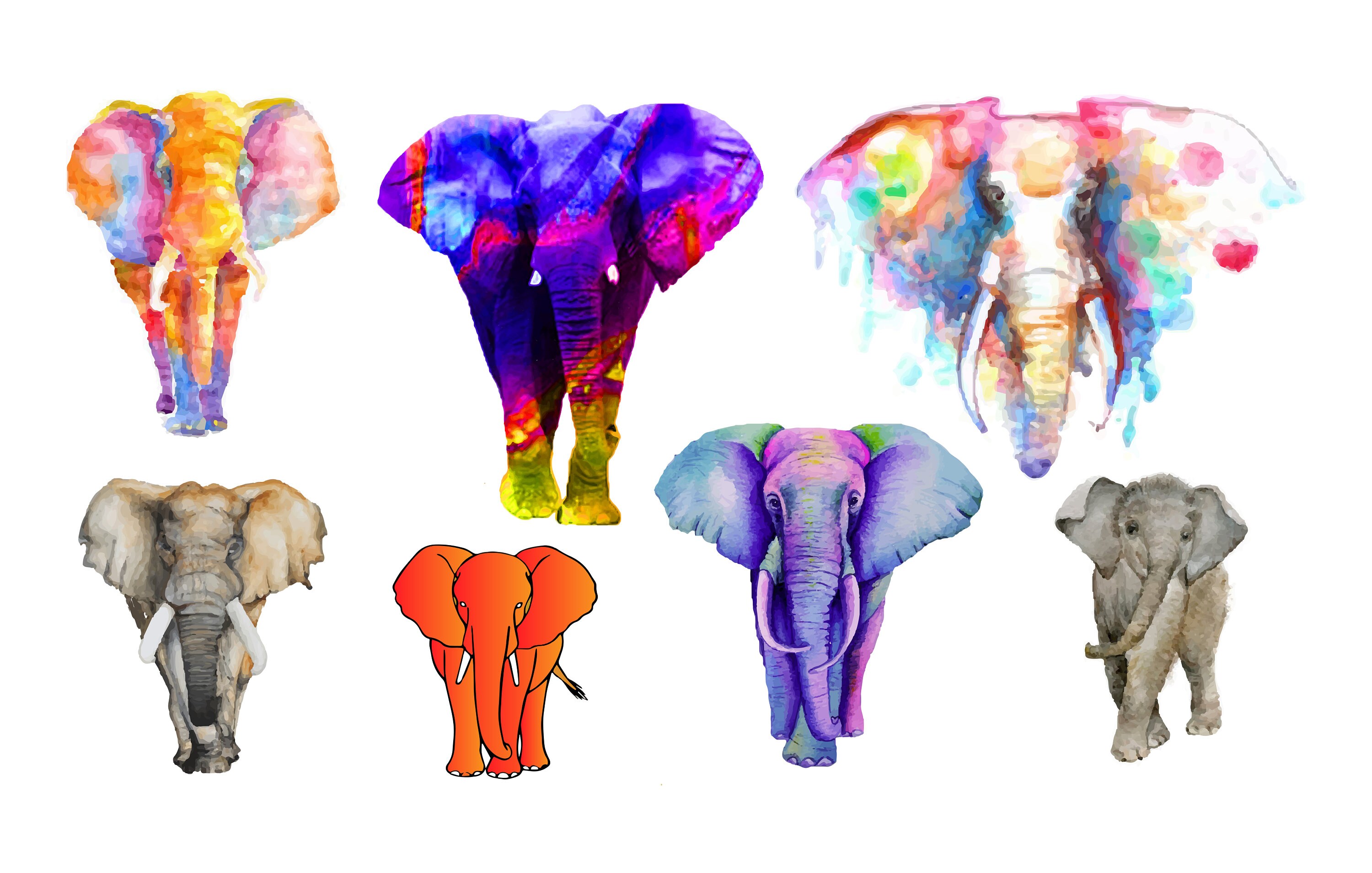 Watercolor Elephants, SVG Elephants Collection, Elephants Portrait ...