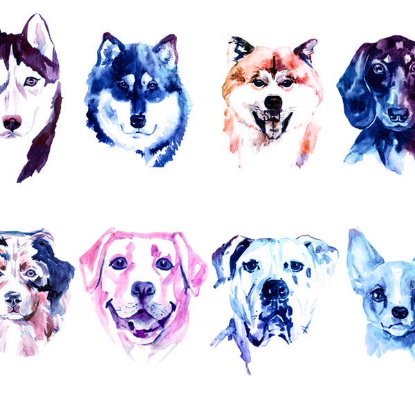 Watercolor of Dogs - Etsy