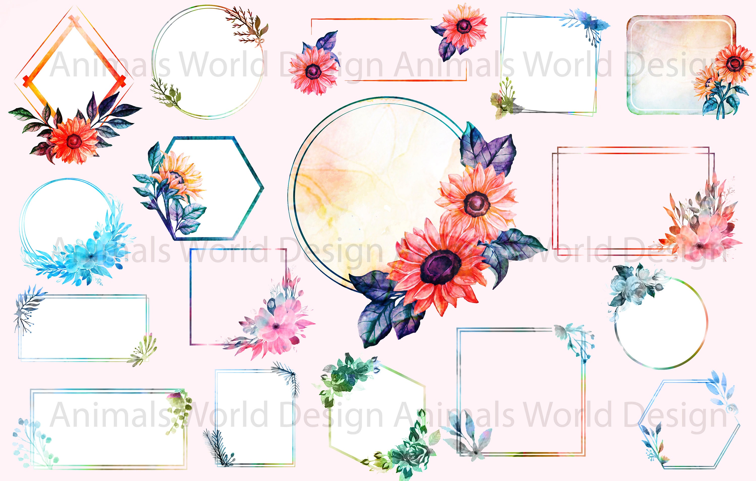 Floral Watercolor Frames, Watercolor Frames, Floral Collection ...