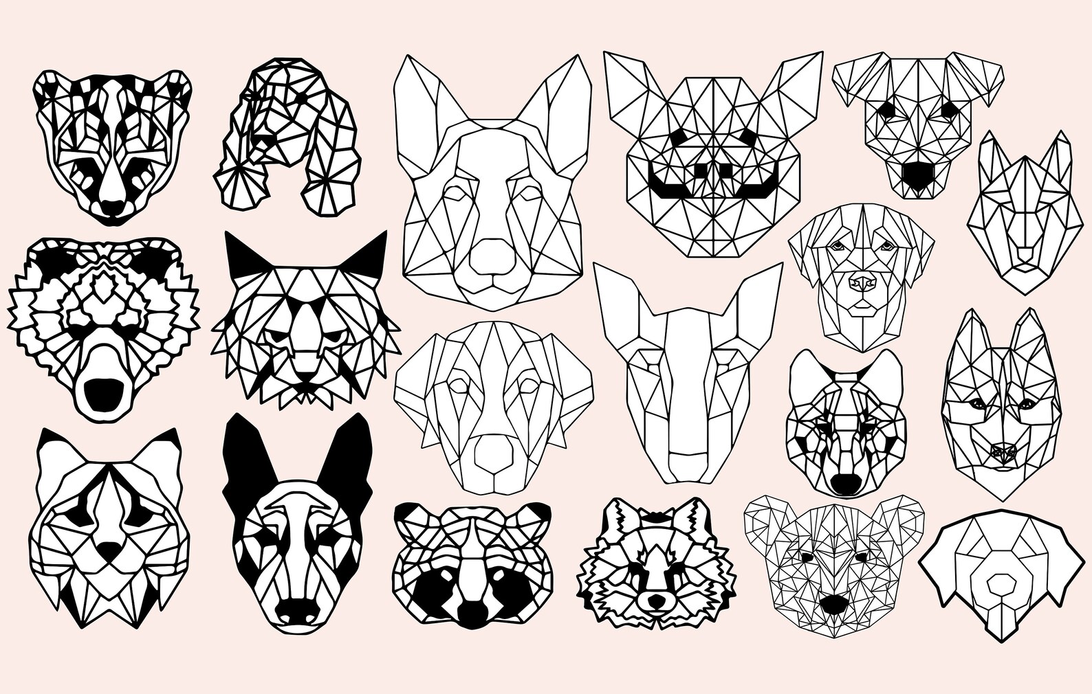 19 Polygonal Dogs, SVG, EPS, Adobe Illustrator Editable Files, Polygon ...