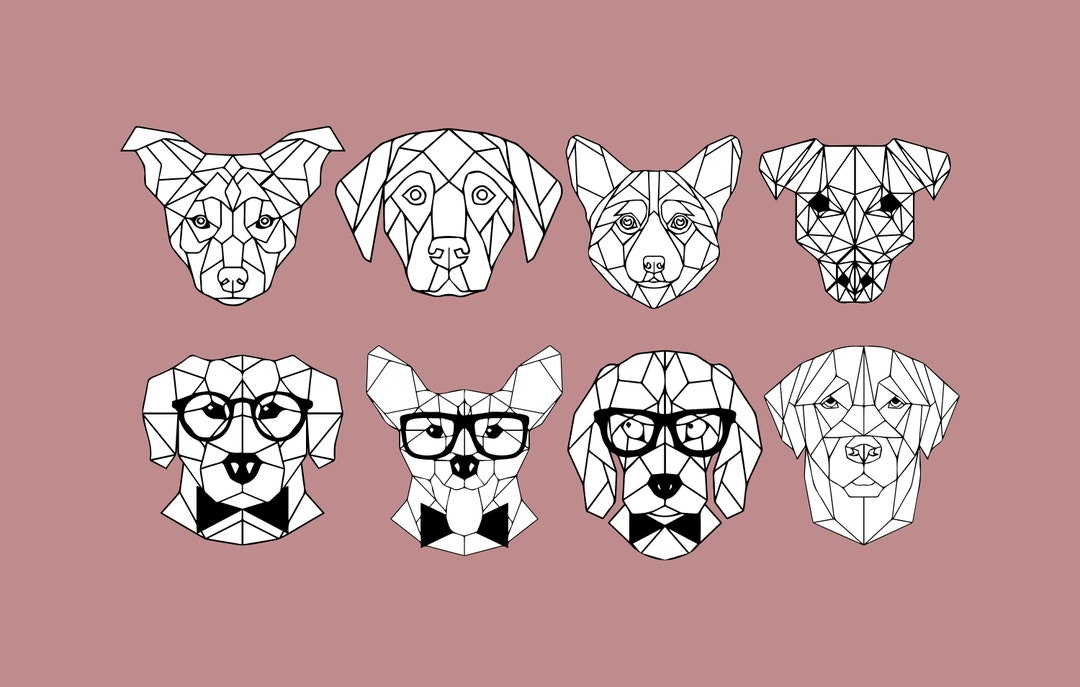 8 perros poligonales SVG, archivos vectoriales, retrato de cabeza de ...