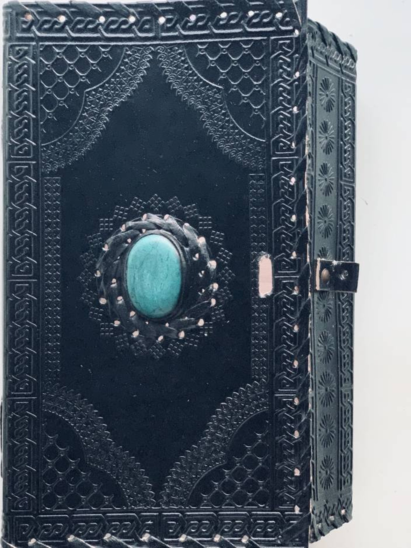 Black Leather Grimoire Spell Book Embossed Journal With Single - Etsy