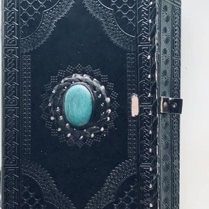 Black Leather Grimoire Spell Book Embossed Journal With Single Stone ...