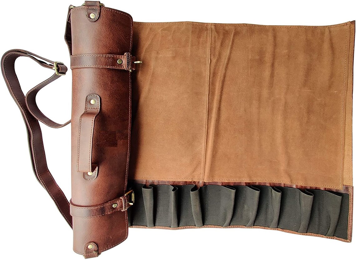 Free Personalised Leather Knife Roll Storage Bag Gift for Chef | Etsy