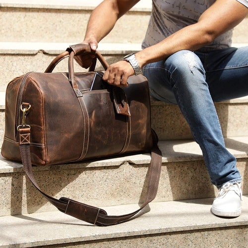 Free Personalized Handmade Leather Duffle Bag Large Travel Etsy