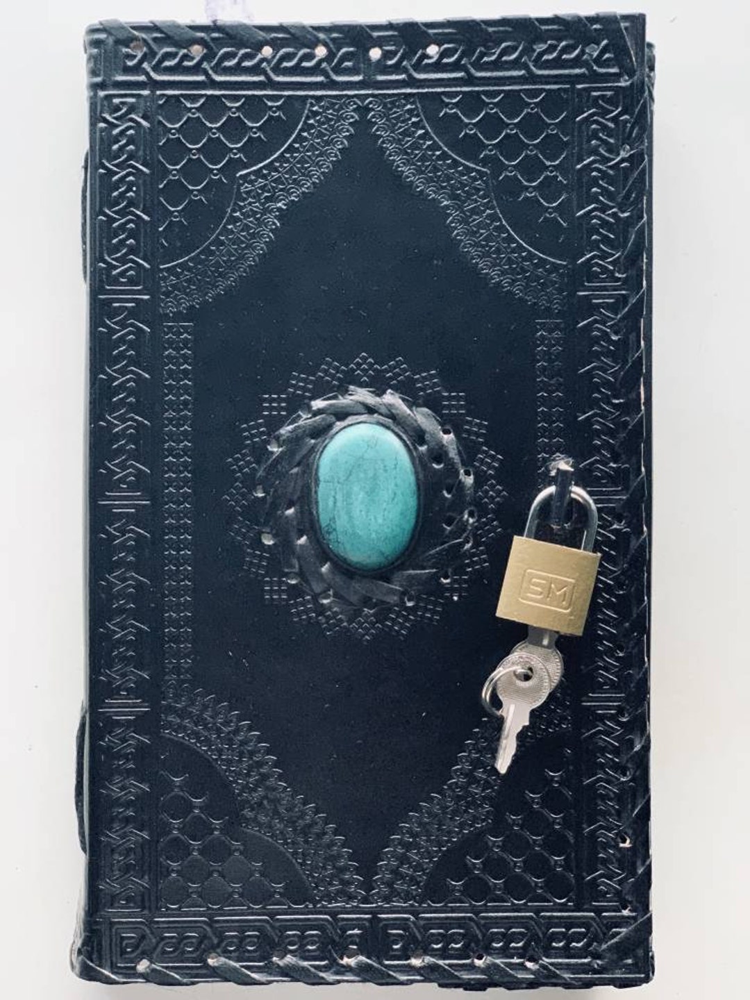 Black Leather Grimoire Spell Book Embossed Journal With Single Stone ...