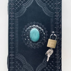 Black Leather Grimoire Spell Book Embossed Journal With Single Stone ...