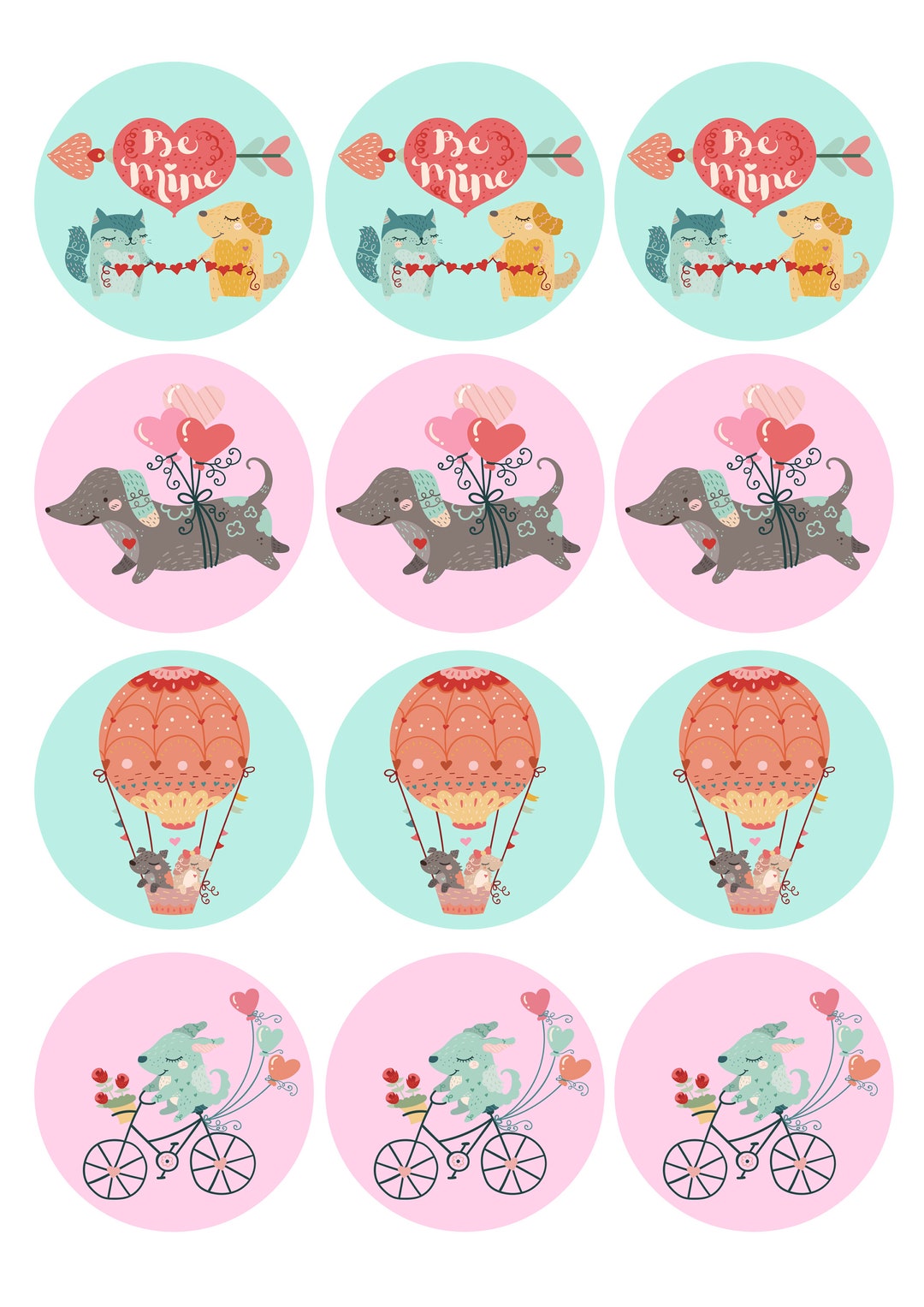 Cute Animal Valentine's Edible Image Toppers - Etsy