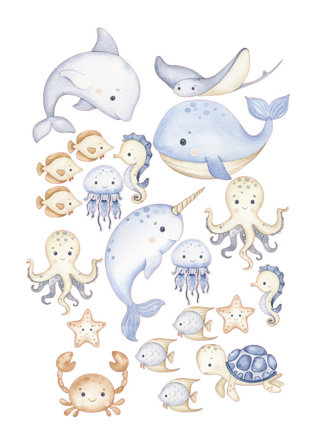 Blue Under the Sea Cake Scene, Pre-cut Ocean Edible Image Toppers ...