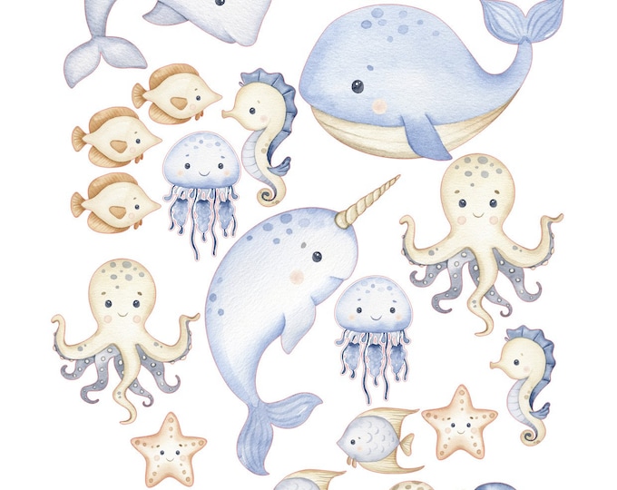 Blue Under the Sea Cake Scene, Pre-cut Ocean Edible Image Toppers ...