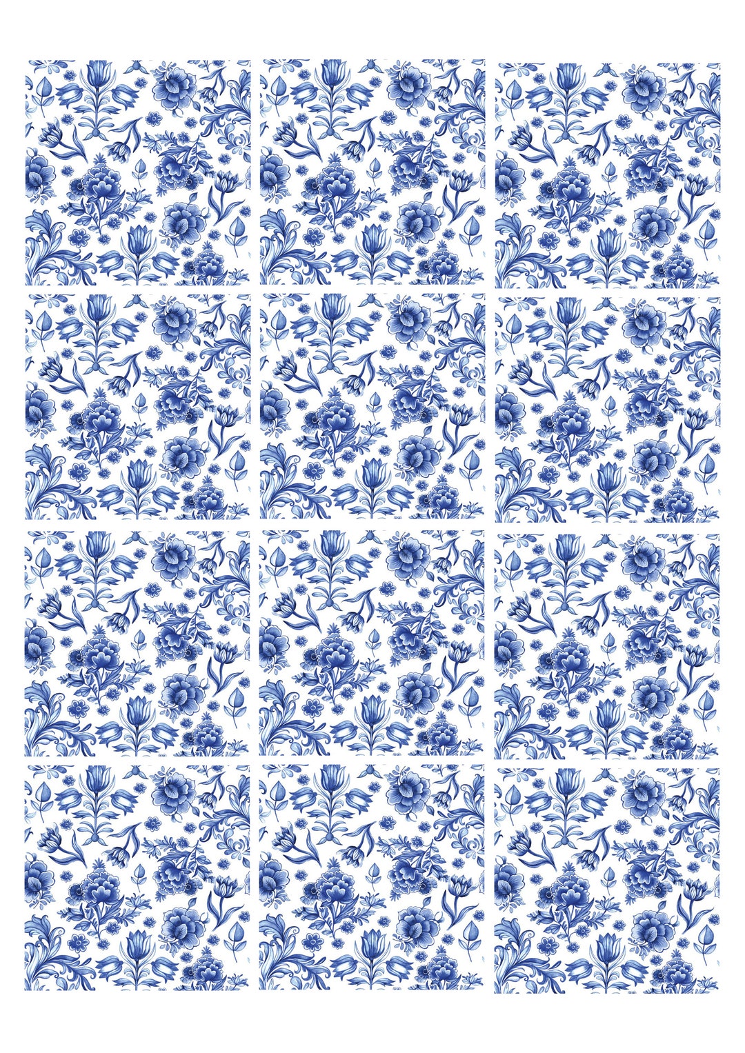 Blue Floral Edible Image Tiles - Etsy Australia