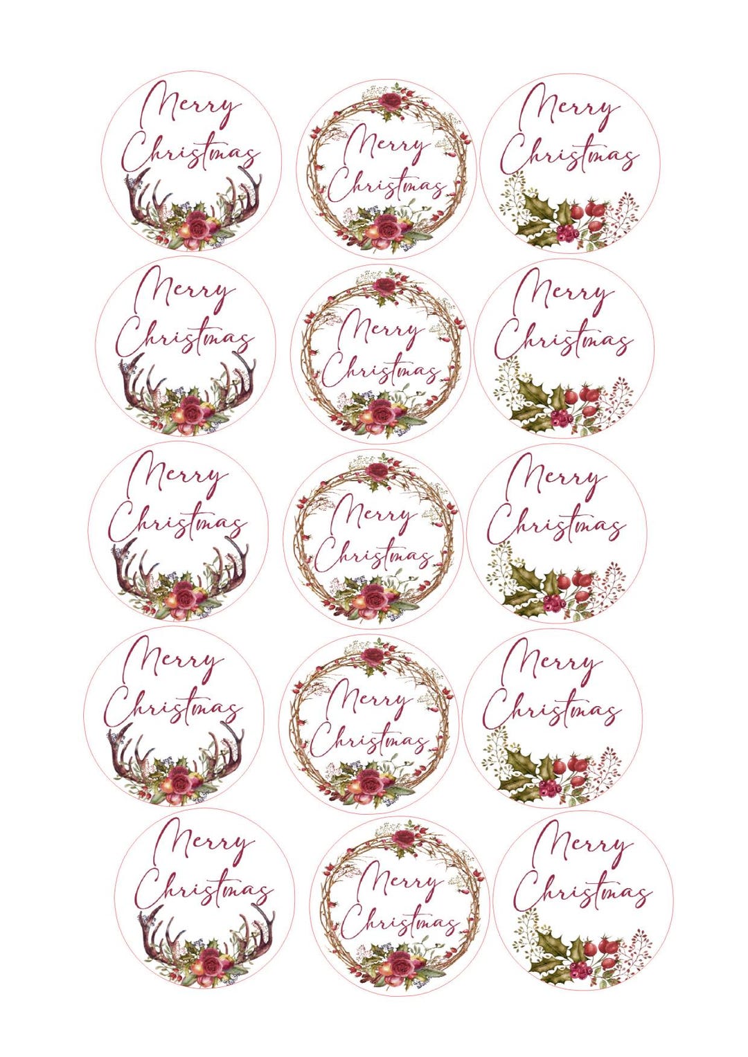 Boho Christmas Edible Image Toppers, Pretty Christmas Toppers, Holiday ...