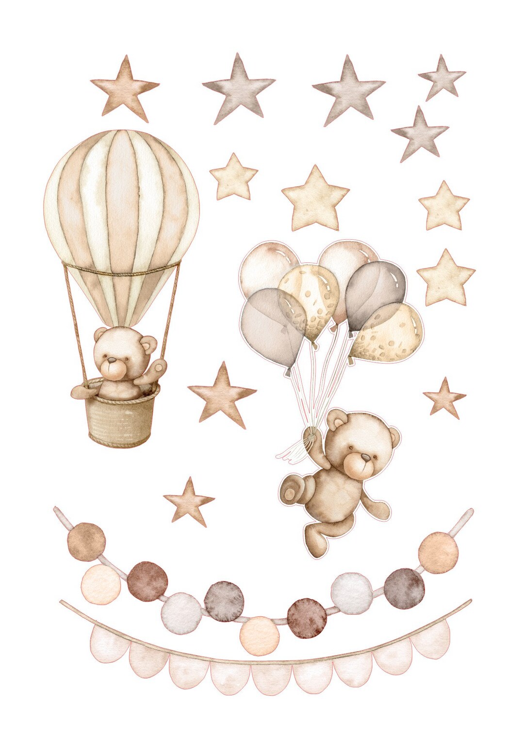 Cake Scene Pre-cut Boho Bear Edible Image Toppers, Baby Shower Cake ...