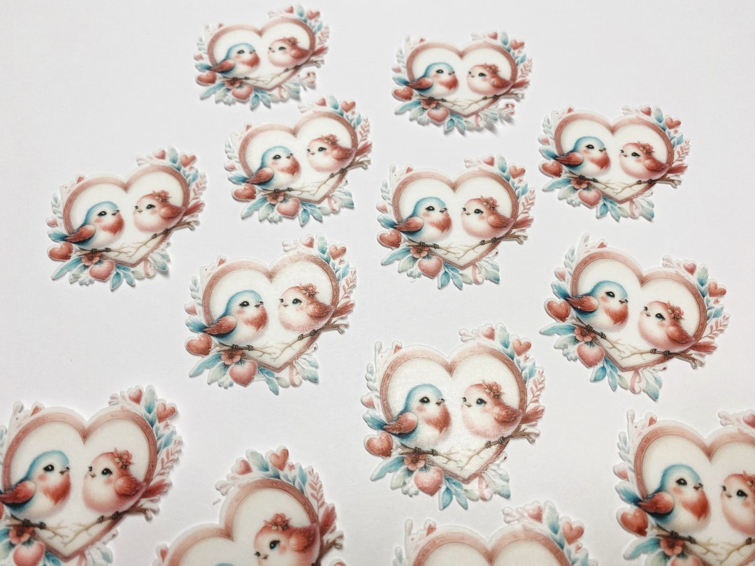 20 Die Cut Wafer Paper Love Birds Approx 1.5 X 1.65in (3.8 X 4.1cm ...