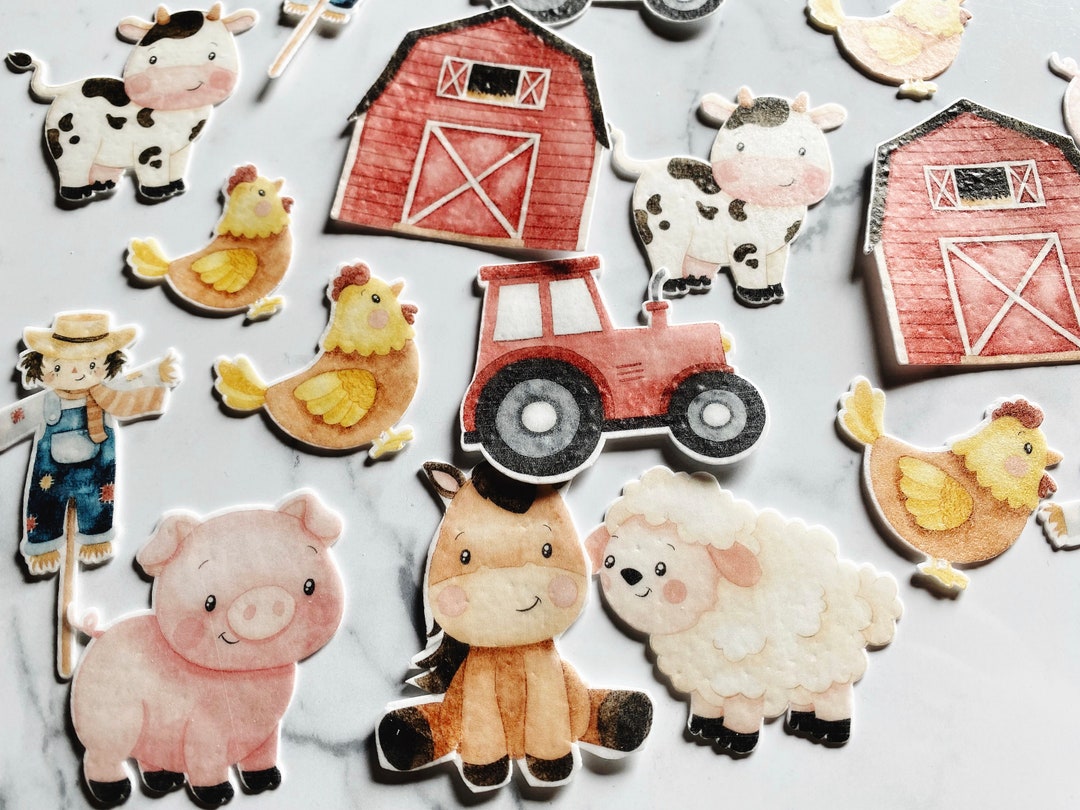 Pack of 20 Wafer Die Cut Farm Toppers, Barnyard Wafer Toppers, Edible ...