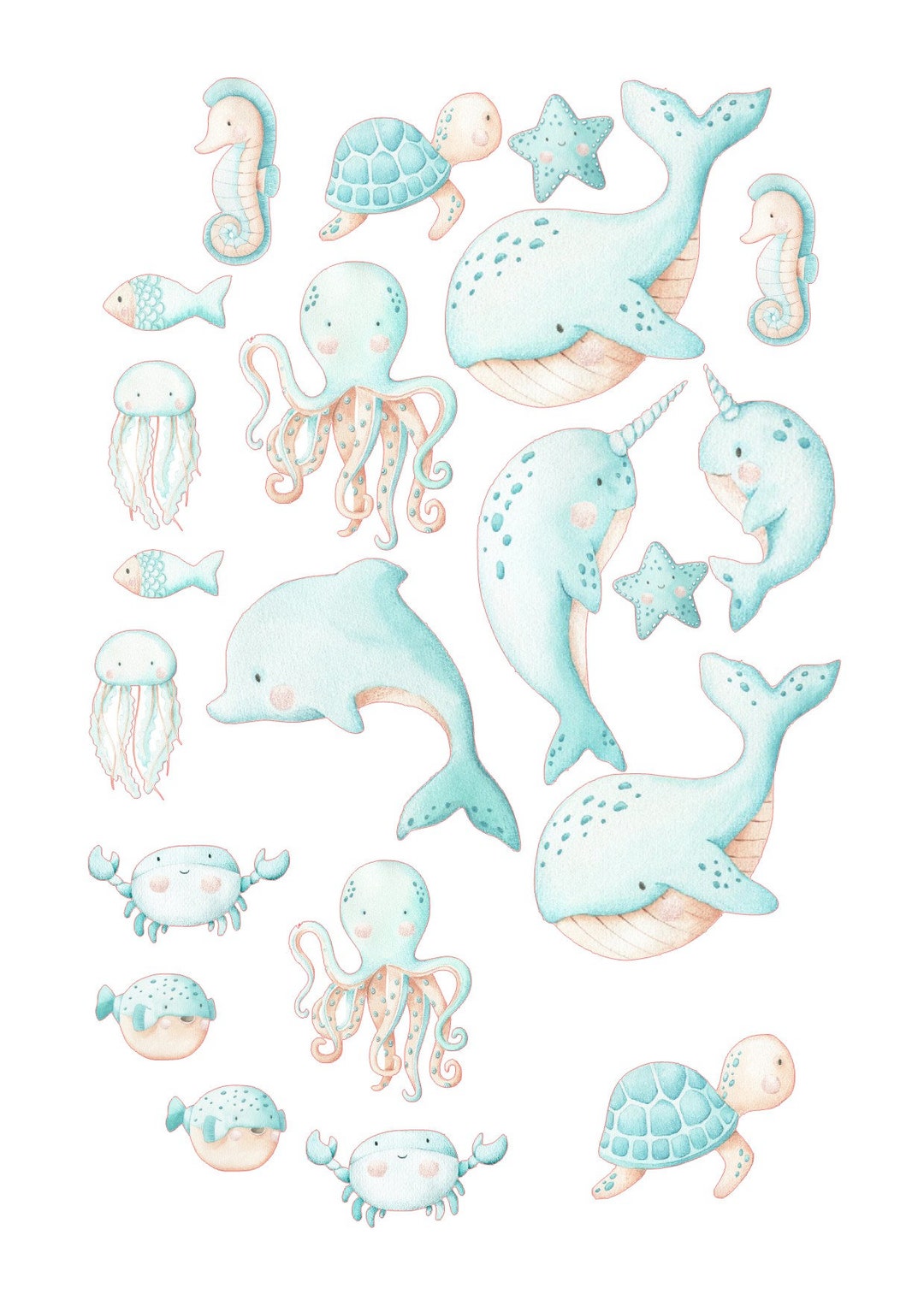 Light Blue Under the Sea Cake Scene, Pre-cut Ocean Edible Image Toppers ...