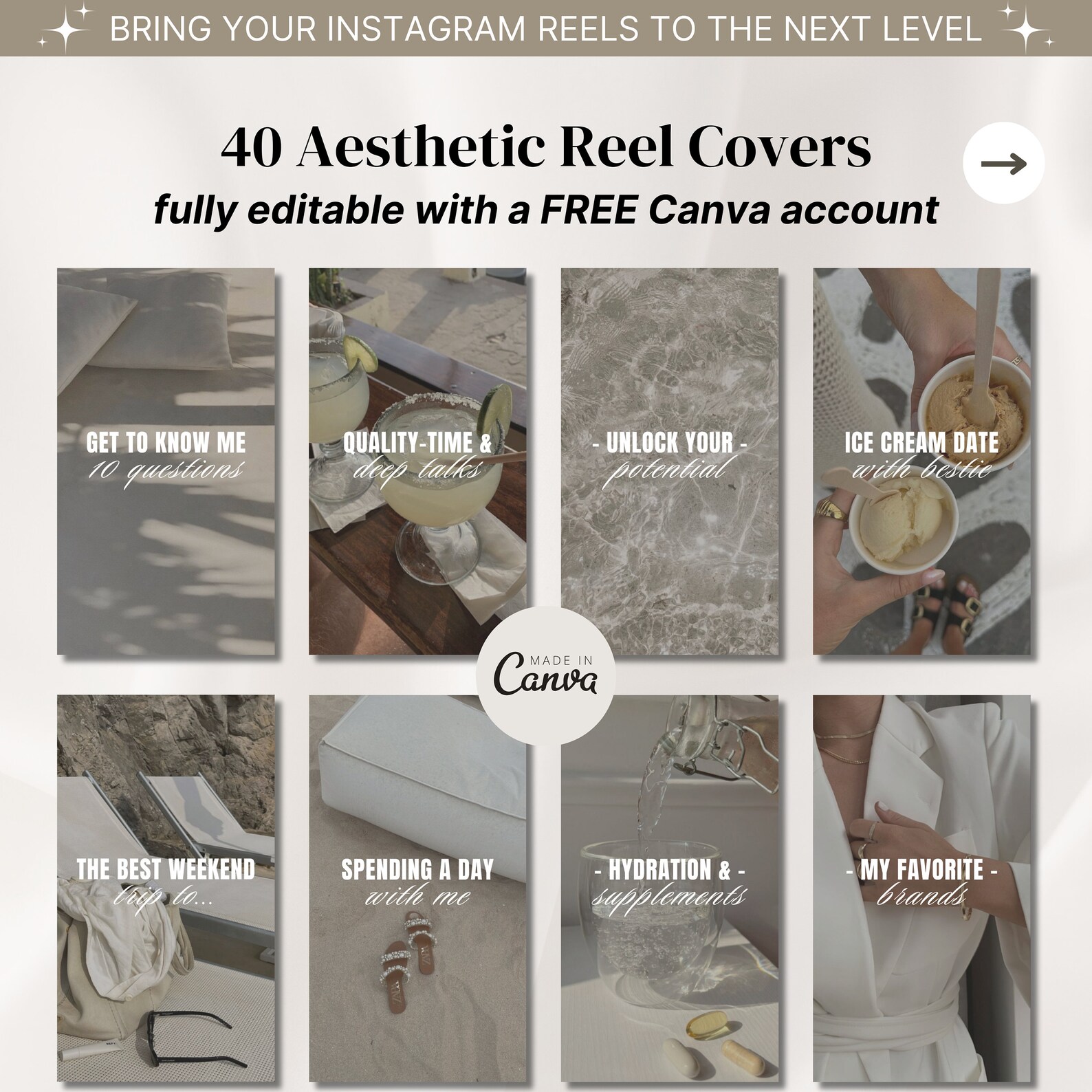 40 Instagram Reel Cover Templates | Summer Beige Aesthetic Instagram ...