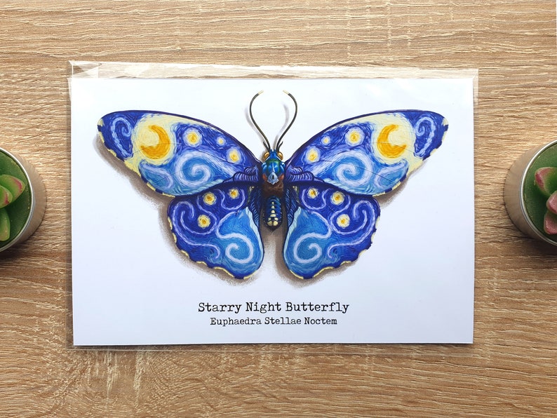 Van Gogh Starry Night Butterfly Painting 6x8 in 10x8 Mount - Etsy UK