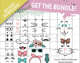 Bright Bunny Faces | 10 Cute Bunny Emotions Clip Art | Digital Stickers ...