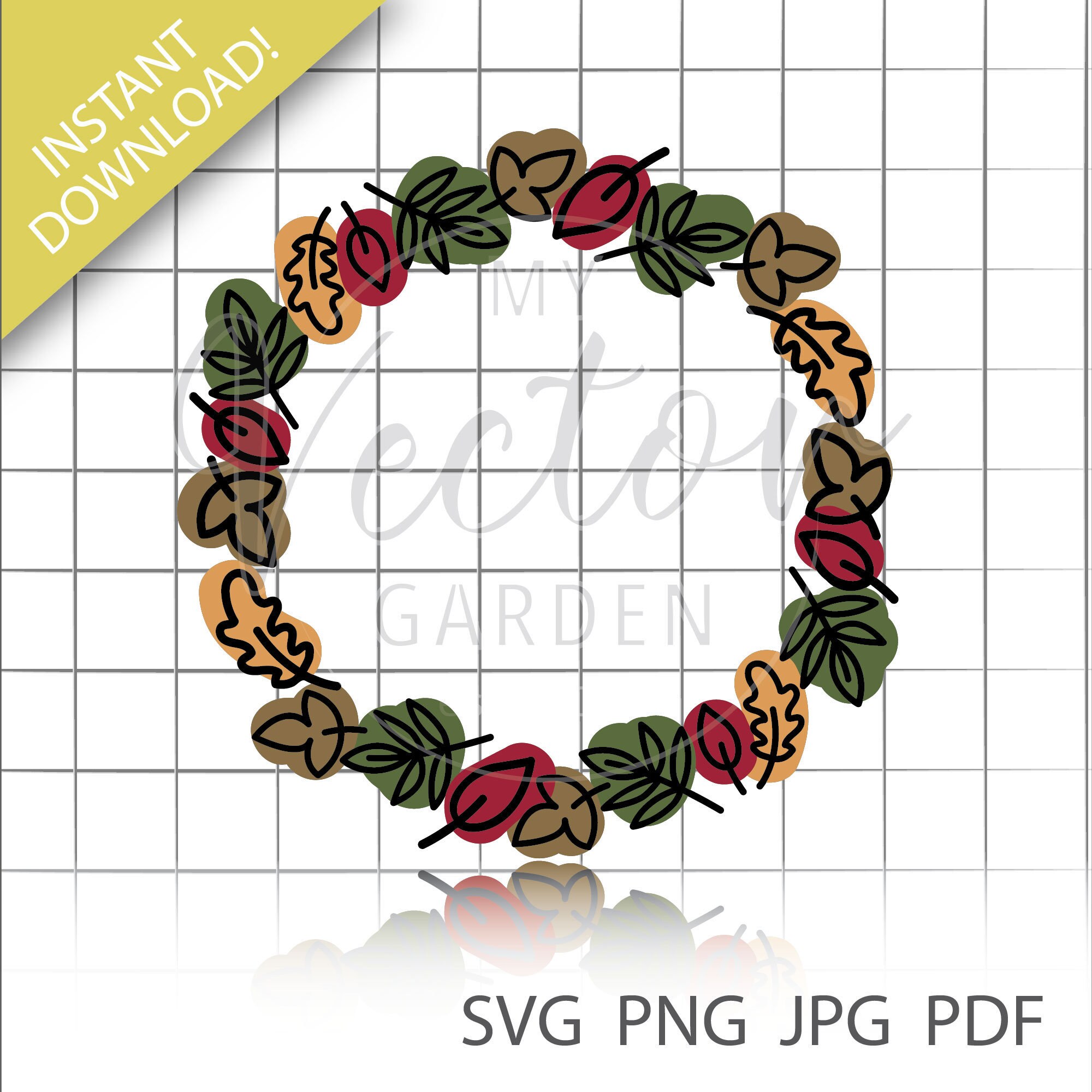 Fall Wreath svg Leaf Wreath File Autumn Foliage jpg Fall Leaf | Etsy