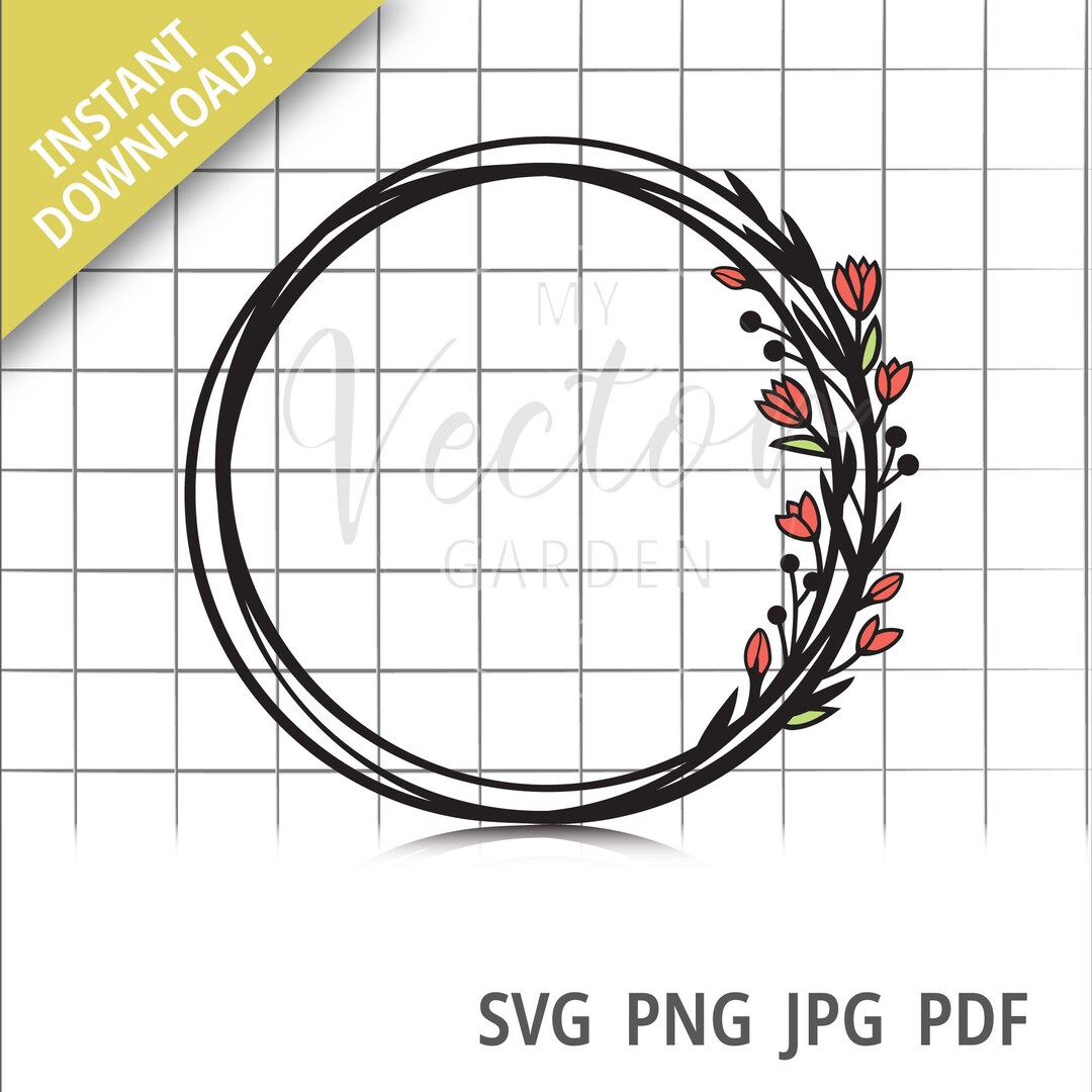 Floral Wreath Svg, Spring Wreath File Circle Monogram Png Hello Spring ...