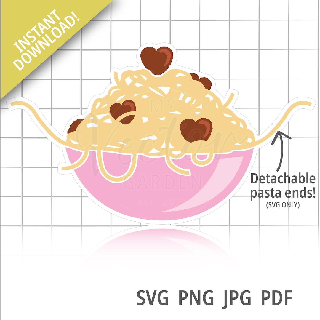Spaghetti and Meatballs Svg, Pasta Bowl Png Valentines Food Svg Heart ...