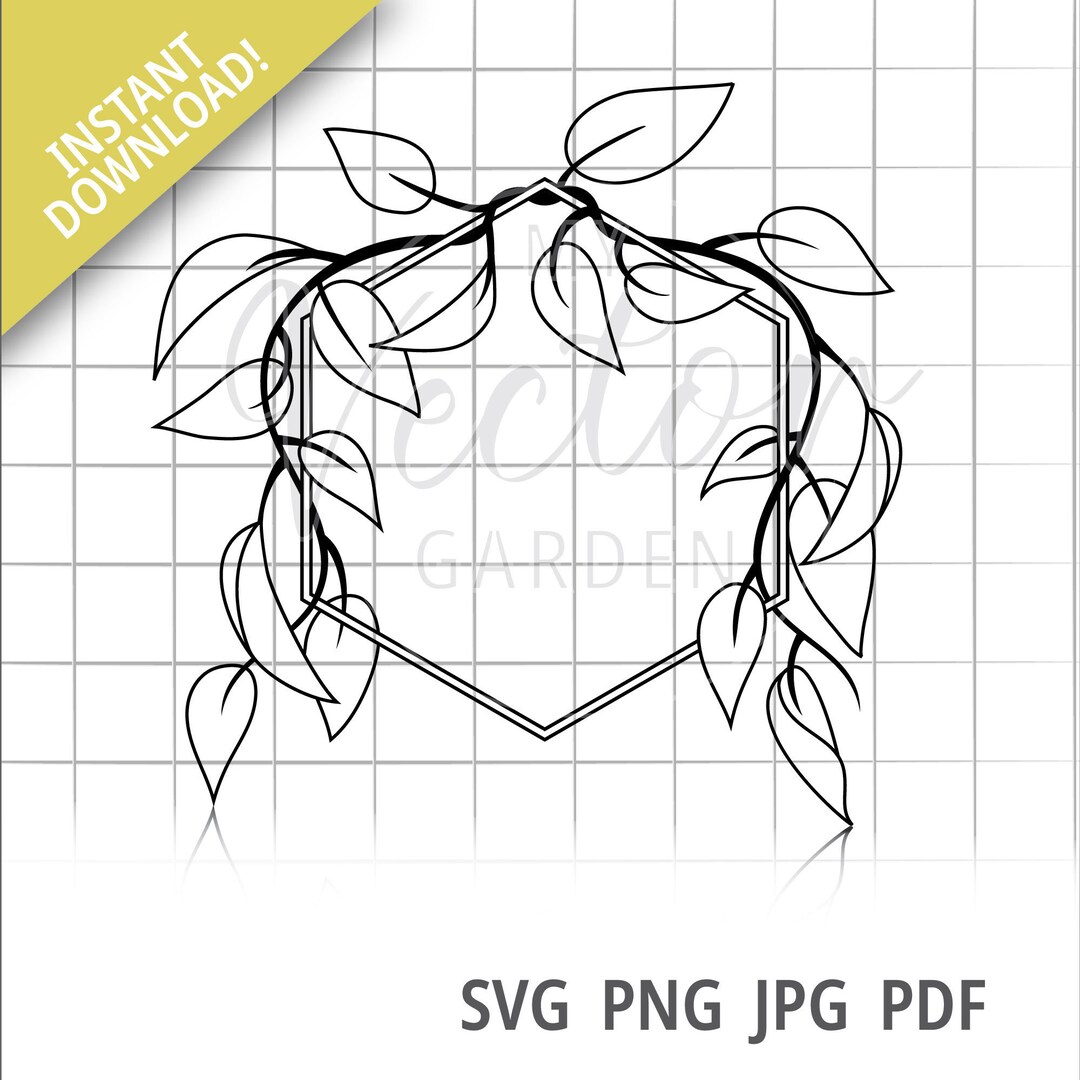 Pothos Plant on Frame Svg, Hexagonal Frame Png Vine Svg Plant Lover Jpg ...