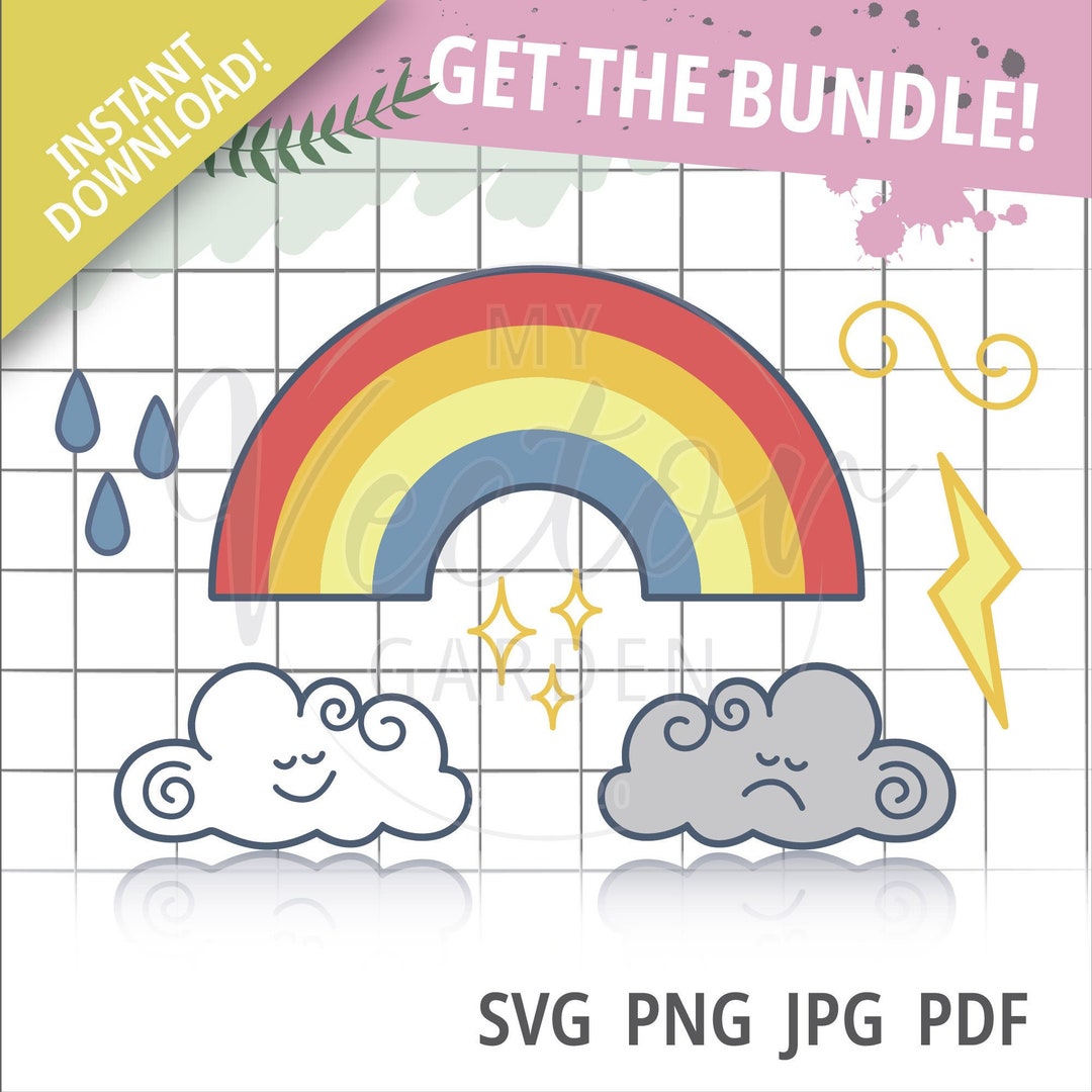 Rainbow Svg Bundle, Sky Svg Rain Cloud Clipart Happy Rainbow Svg ...