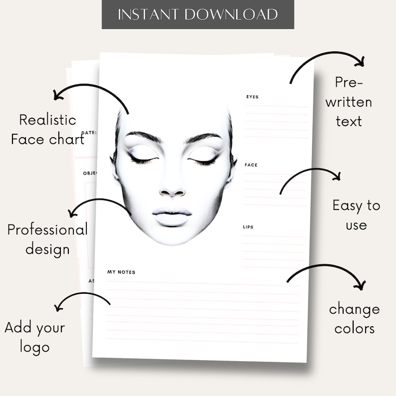 Editable Makeup Lesson Face Chart: Canva Template (printable PDF) - Etsy