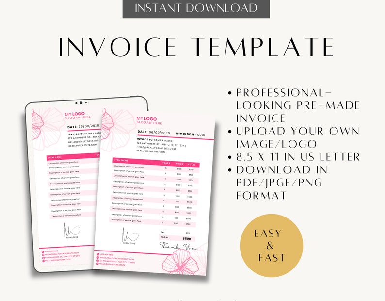 Invoice Template Small Business Custom Order Invoice Template Editable ...