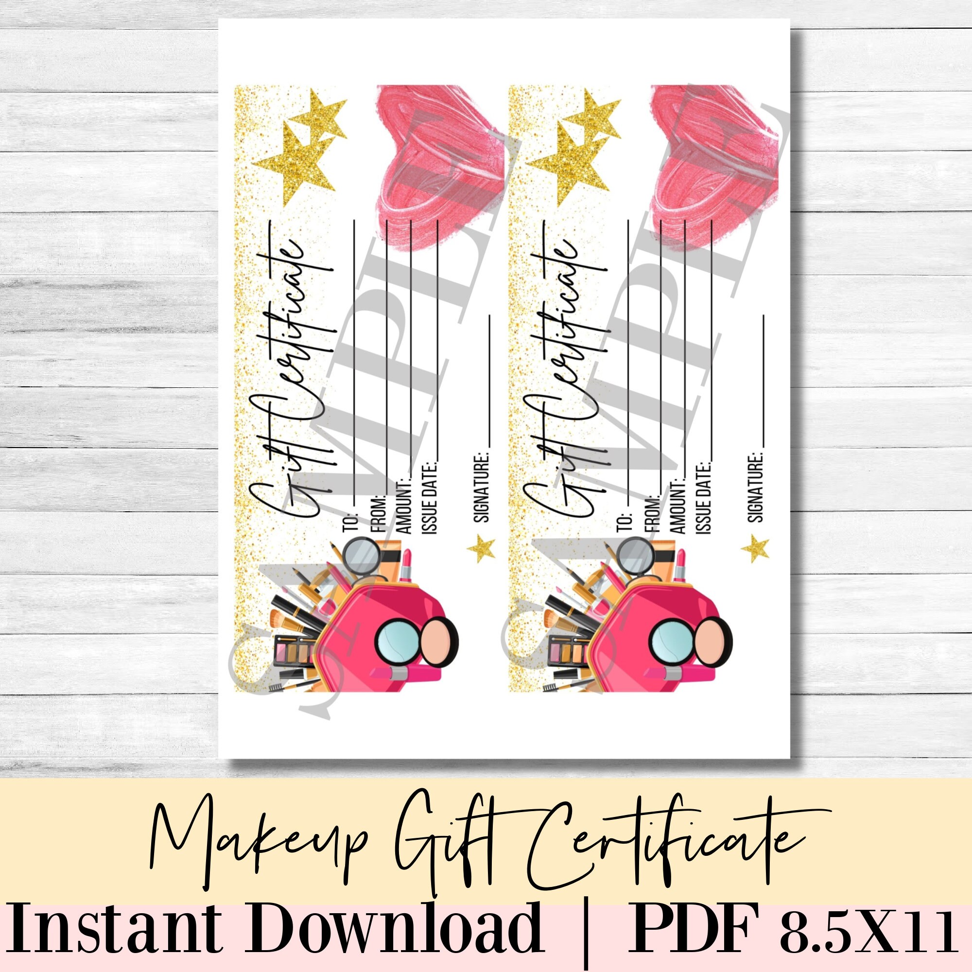 Editable Makeup Gift Certificate Template: Printable DIY Gift Card (PDF ...