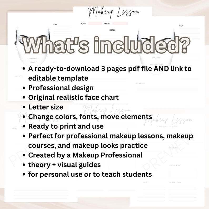 Editable Makeup Lesson Face Chart: Canva Template (printable PDF) - Etsy