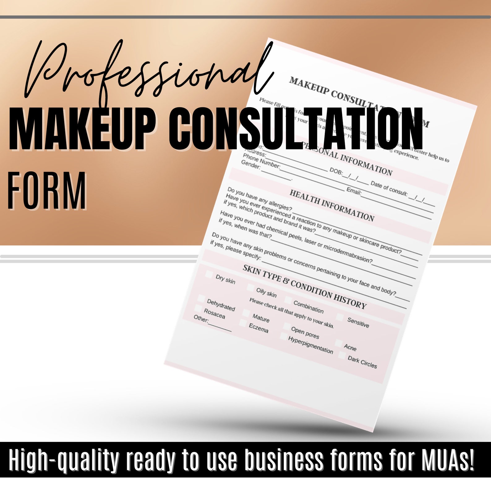 Editable Makeup Artist Forms Bundle, Client Consultation Form, Client ...