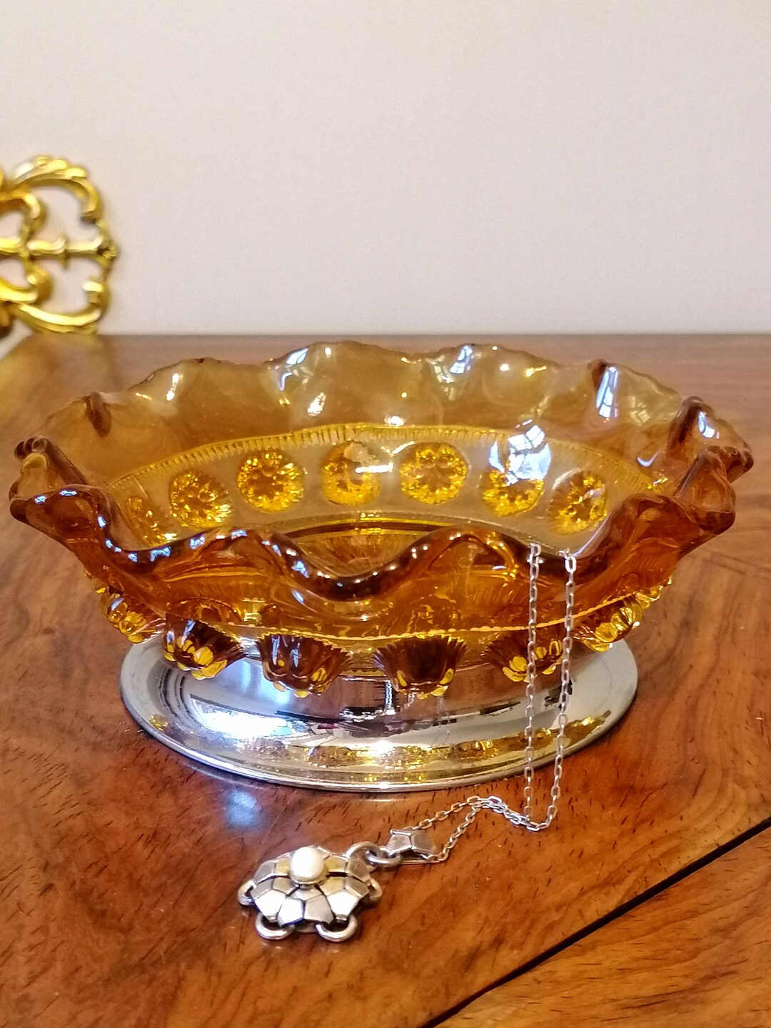 Art Deco Amber Glass Trinket Dish Davidson Blackberry Prunt Dish With ...