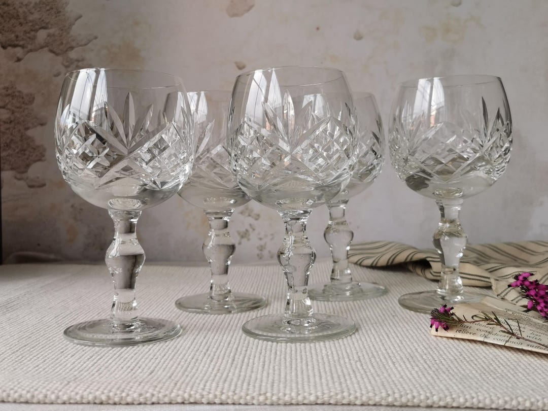5 Vintage Cut Glass Wine Glasses - Etsy