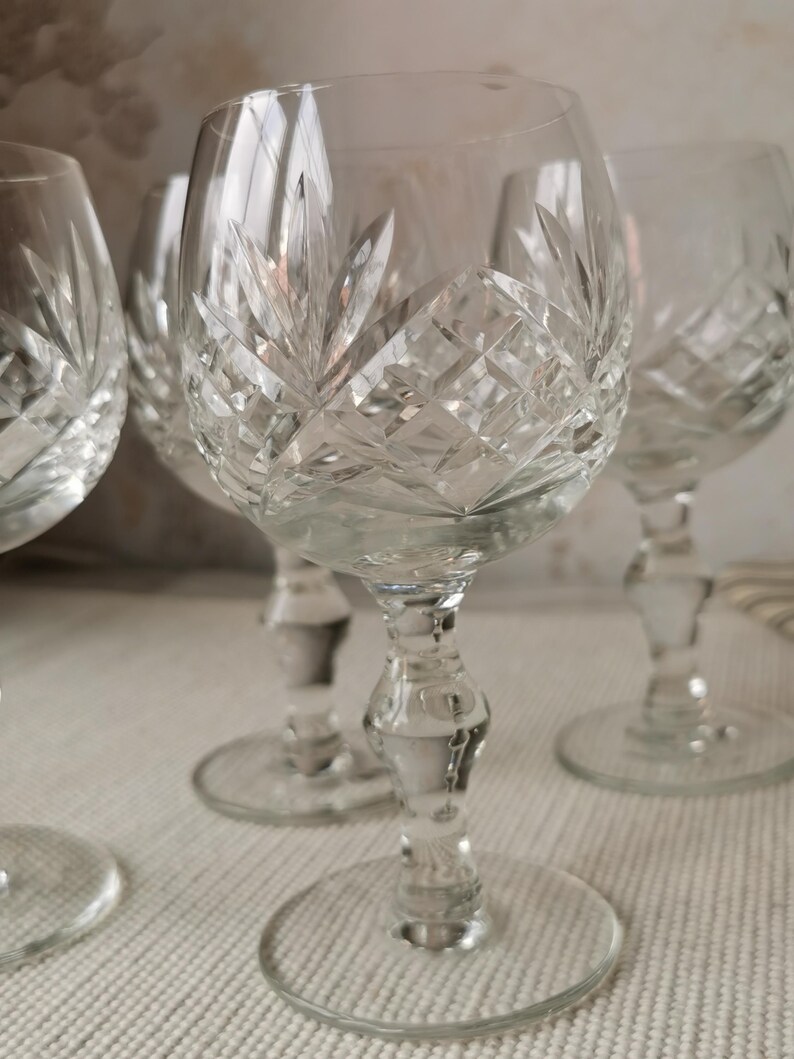 5 Vintage Cut Glass Wine Glasses - Etsy