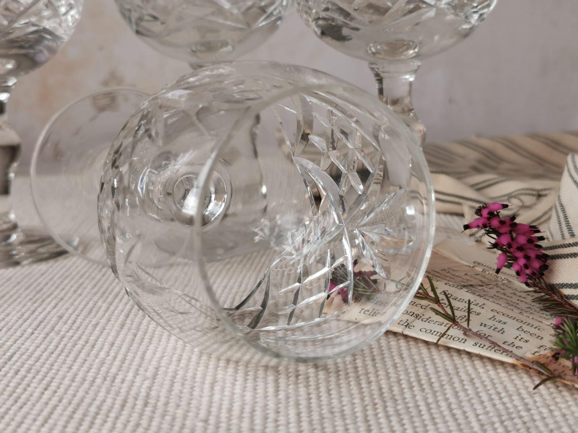 5 Vintage Cut Glass Wine Glasses - Etsy