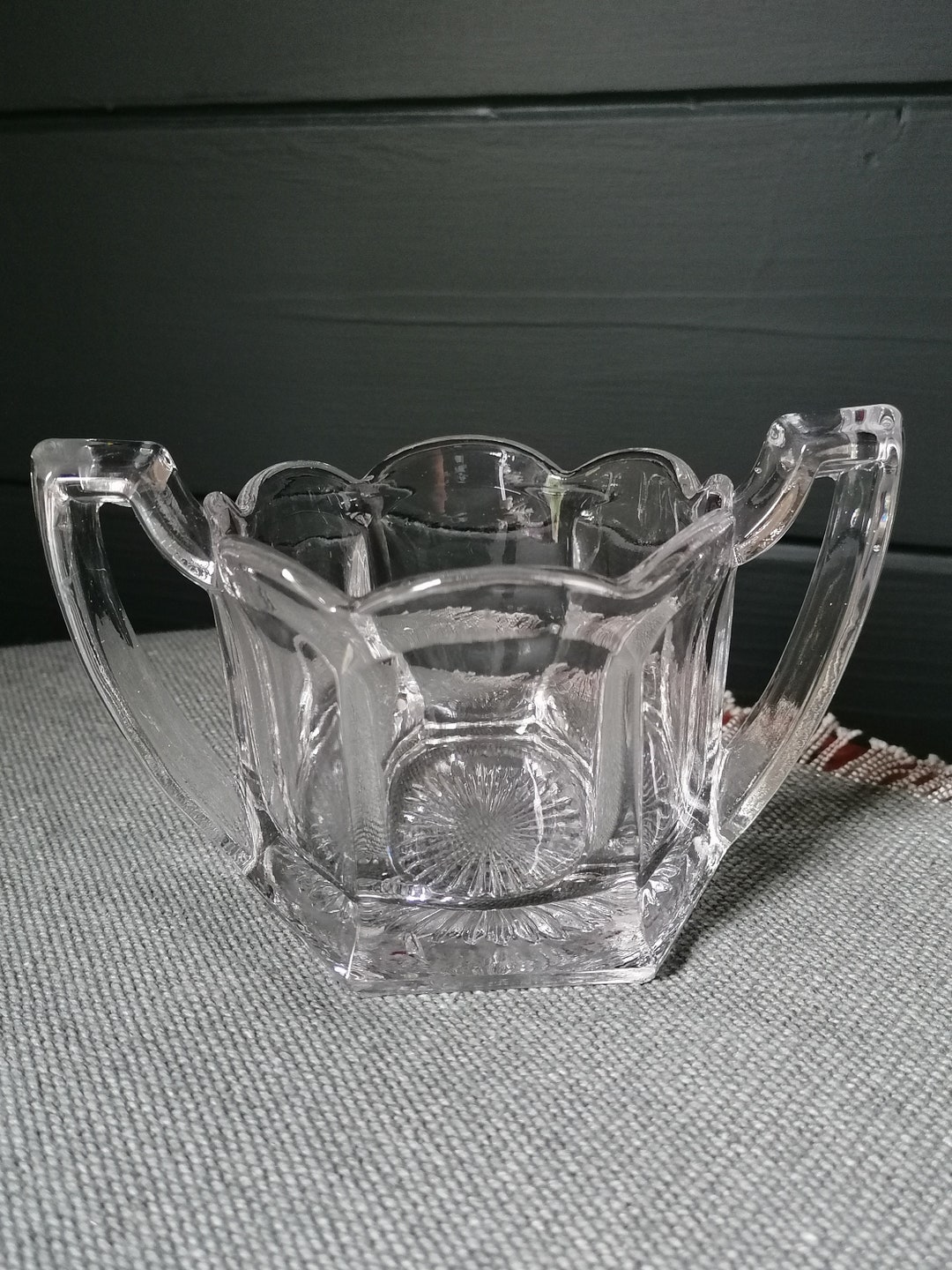 Art Deco Pressed Glass Sugar Bowl Double Handled Bowl - Etsy
