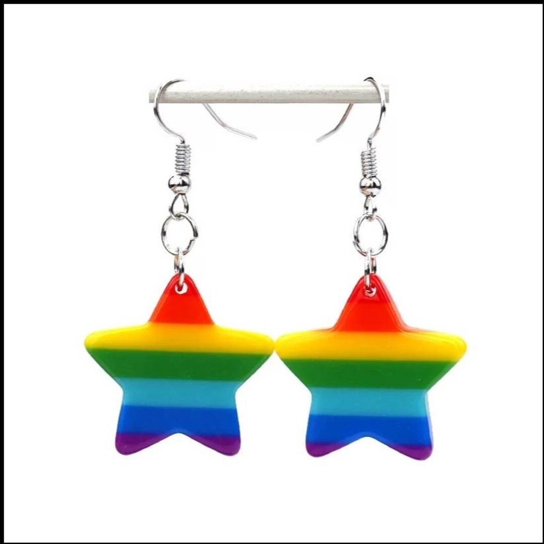 Rainbow Stripe Stars or Hearts Earrings. Hypoallergenic Hooks - Etsy