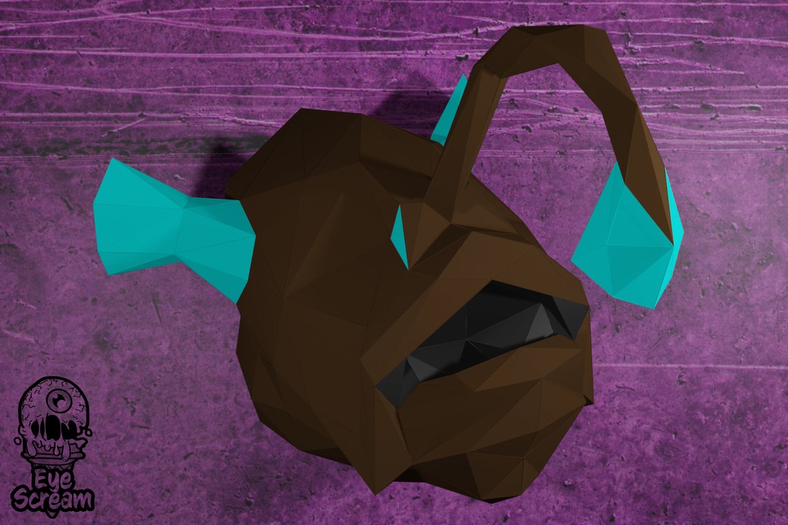 ANGLERFISH DIY 3D origami papercraft trophy | Etsy