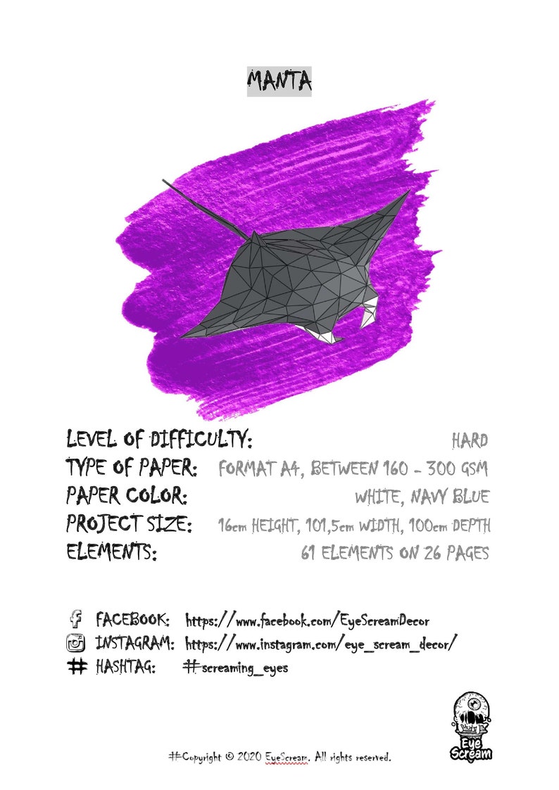 Manta Ray Paper Sculpture Template – DIY 3D Puzzle (PDF) - Etsy
