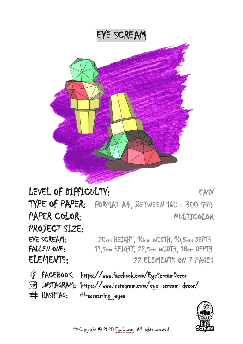 ICE CREAM DIY 3D Eye Scream Papercraft Metal Welding - Etsy