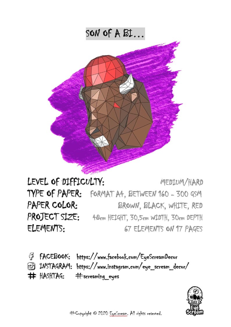 BISON SON of a BI... Diy Origami Papercraft Metal - Etsy Canada